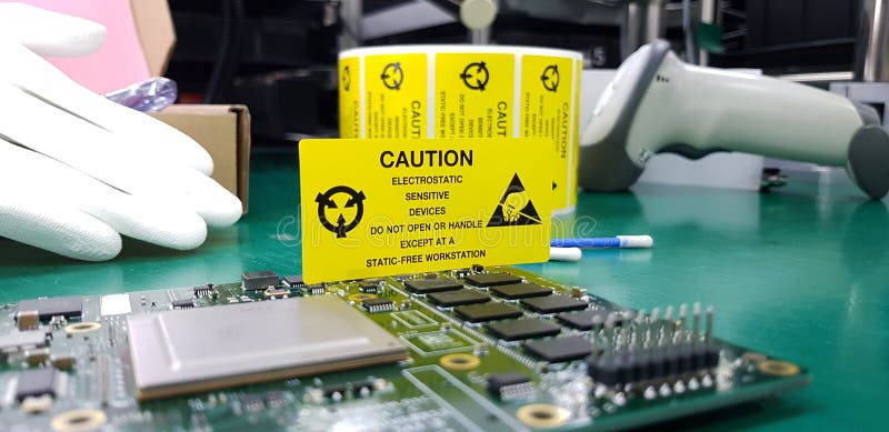 The Yellow CAUTION Label for Electrostatic Sensitive Devices ESD on ...