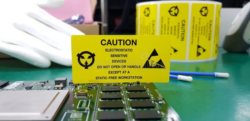 The Yellow CAUTION Label for Electrostatic Sensitive Devices ESD on ...