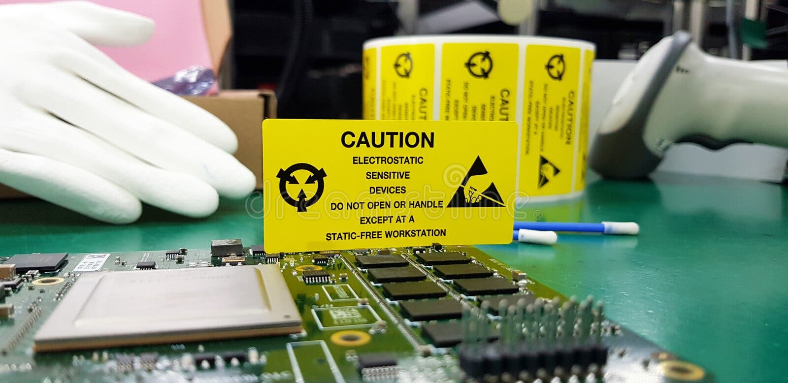 The Yellow CAUTION Label for Electrostatic Sensitive Devices ESD on ...