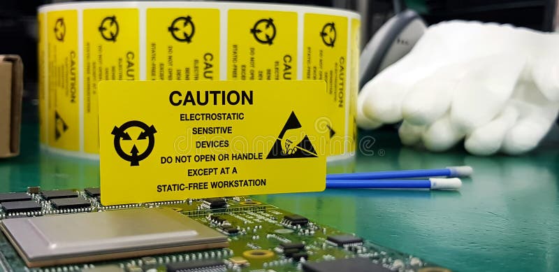 The Yellow CAUTION Label for Electrostatic Sensitive Devices ESD on ...