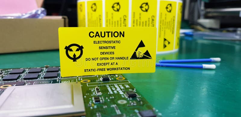 The Yellow CAUTION Label for Electrostatic Sensitive Devices ESD on ...