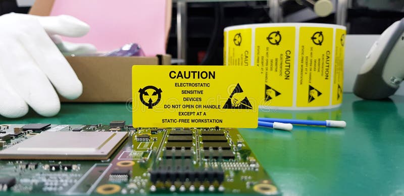 The Yellow CAUTION Label for Electrostatic Sensitive Devices ESD on ...