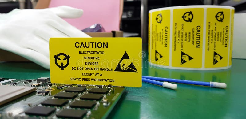 The Yellow CAUTION Label for Electrostatic Sensitive Devices ESD on ...