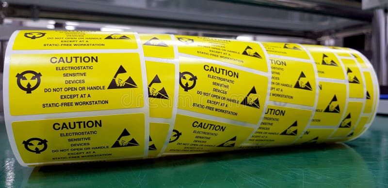 Yellow Caution Label,Special Label Symbol for Electrostatic Sens Stock ...
