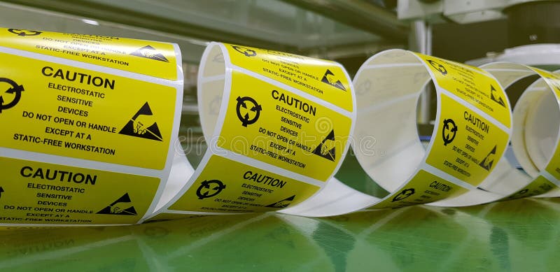 Yellow Caution Label,Special Label Symbol for Electrostatic Sens Stock ...