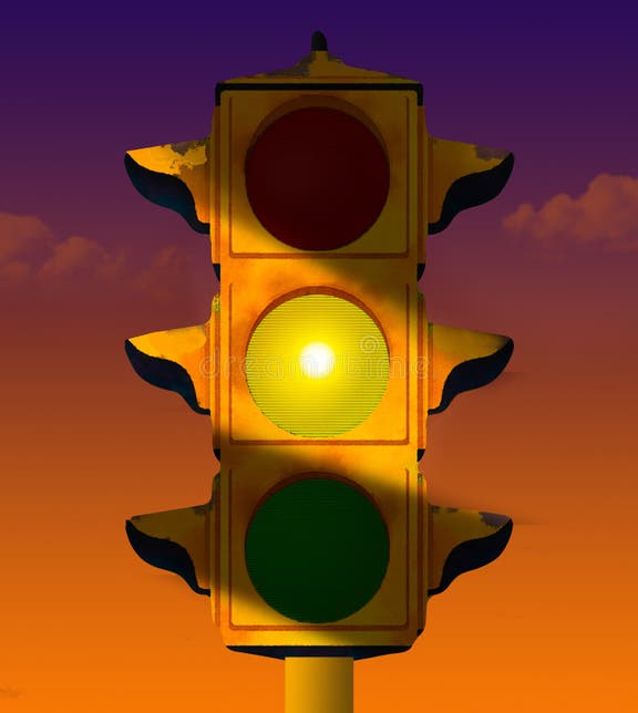 A Yellow Caution Light is Glowing on this Old and Rusty Traffic Light ...