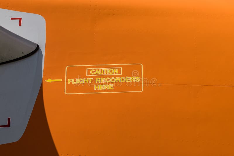 Yellow Caution Sign on Airplane Fuselage `caution Flight Recorders Here ...