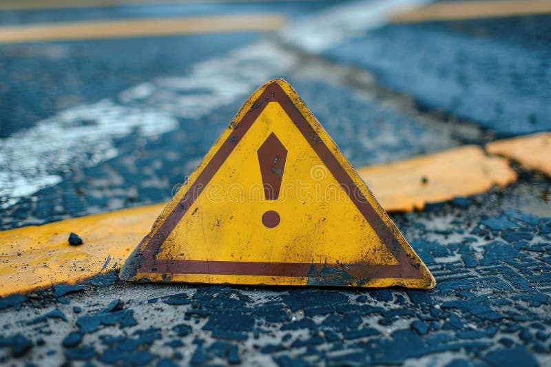 A Yellow Caution Sign on the Side of a Road. Suitable for Safety and ...