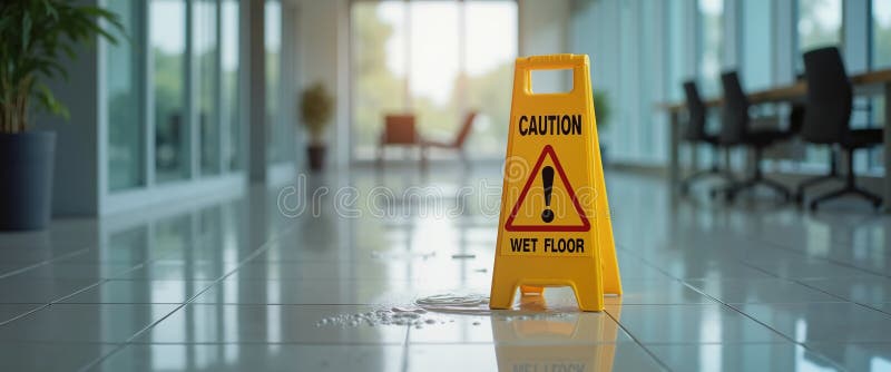 Yellow Caution Wet Floor Sign in Bright Hallway, Safety and Warning ...