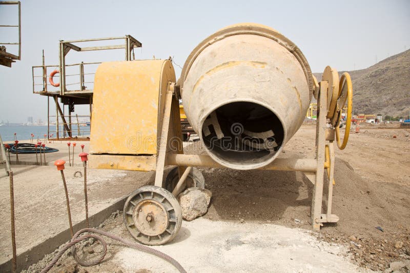 Yellow cement mixer stock image. Image of machine, industrial - 6091927