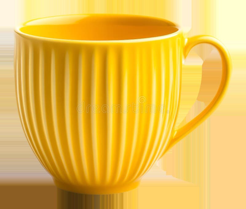 Yellow Ceramic Mug with Ribbed Texture and Handle, Isolated. Modern ...