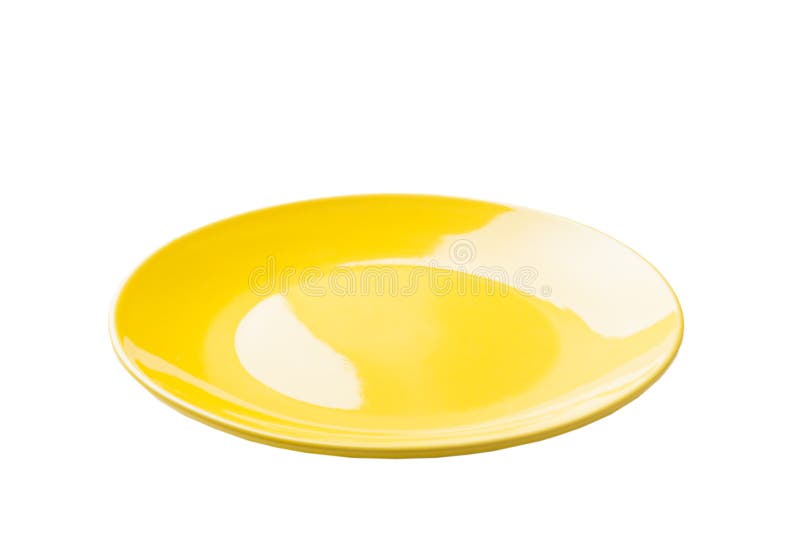 Yellow Ceramic Round Plate Isolated Over White Background. Perspective ...