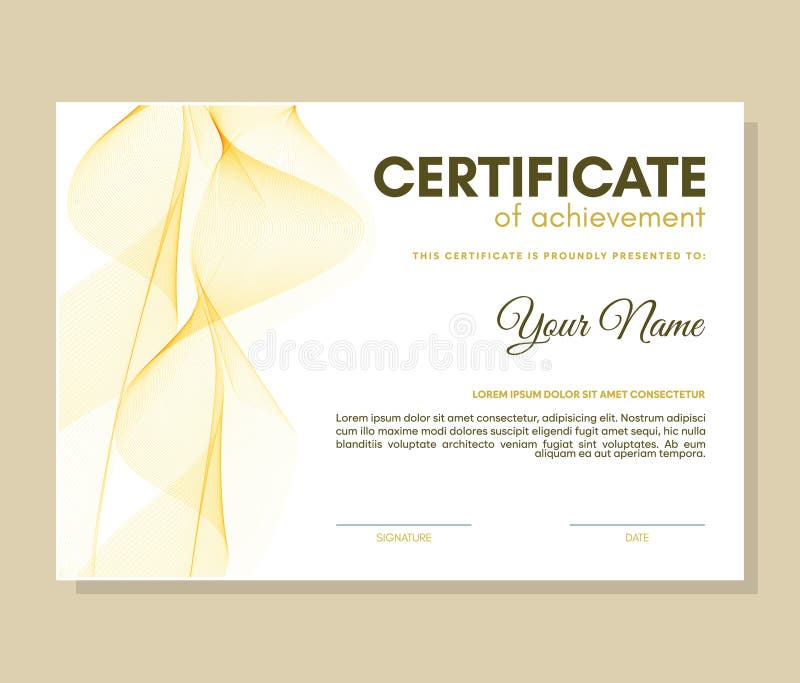 Yellow Certificate of Achievement Template with Wave Abstract Stock ...