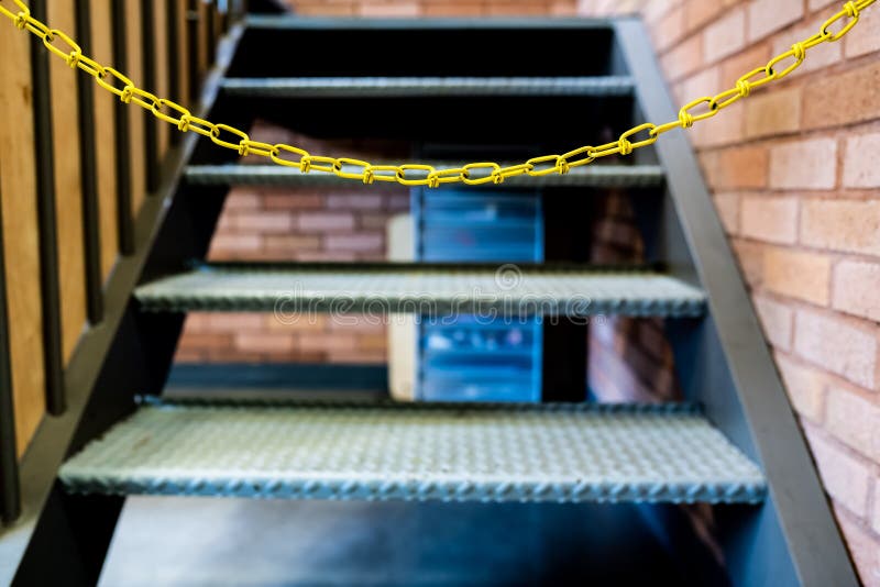 Yellow Chain Block the Stairs Stock Photo - Image of closed, yellow ...