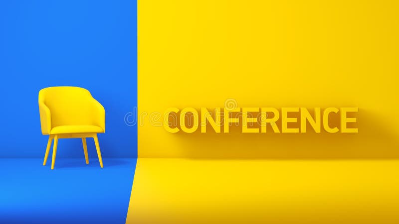 Yellow Chair on a Blue Backdrop and Title Text Conference a Yellow ...