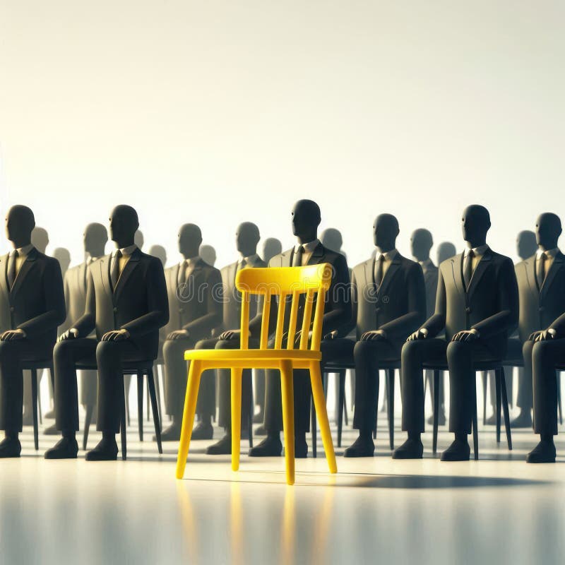 A Yellow Chair among Identical Dark Figures. Space for Text. Stock ...