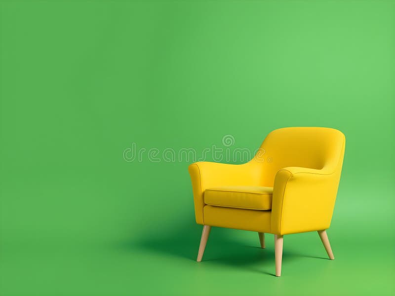 A Yellow Chair Sits on a Green Wall Stock Illustration - Illustration ...
