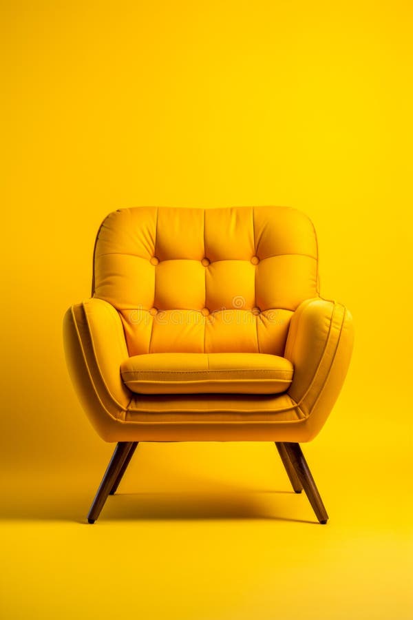 Yellow Chair Sitting in Front of Bright Yellow Wall. Generative AI ...