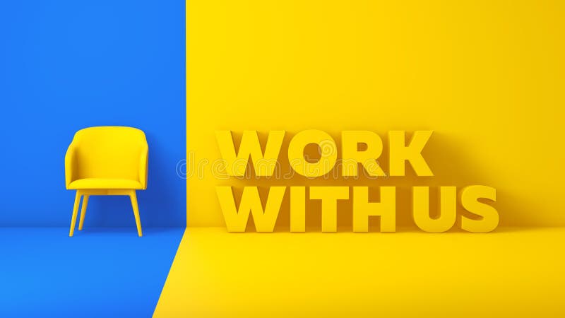 Yellow Chair. Title Text Work with Us a Yellow Studio Background. Stock ...