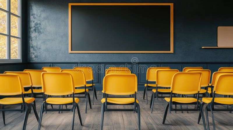 Yellow Chairs in Classroom stock photo. Image of school - 388919868