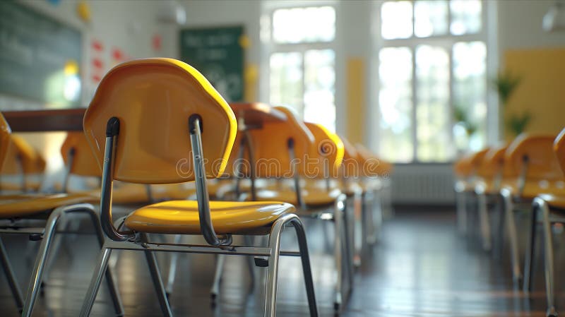 Yellow Chairs and Desks, Cheerful Learning Space Stock Illustration ...