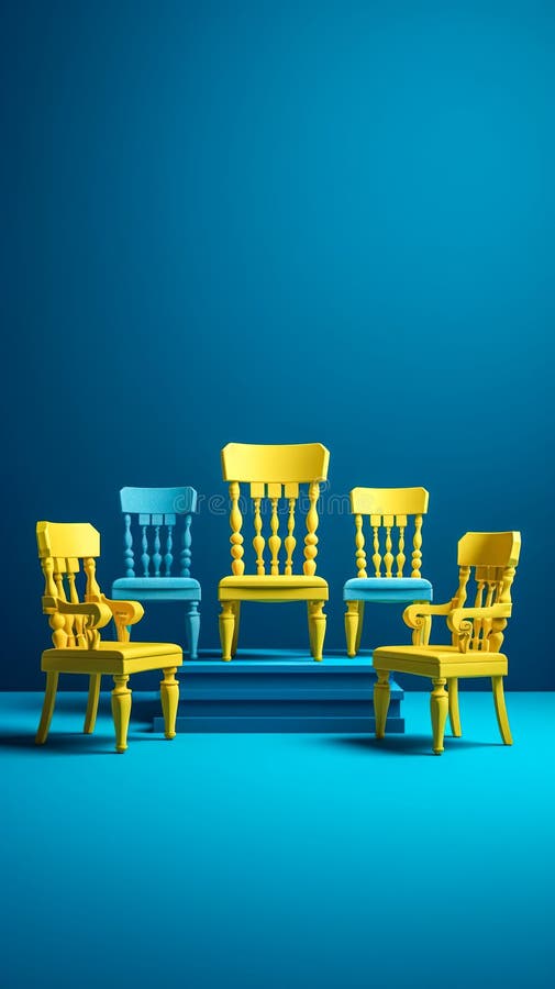 Yellow Chairs in the Interior of the Blue Room, Generative AI. Stock ...