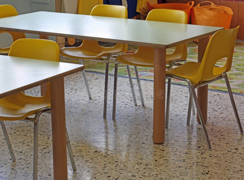 Yellow Chairs and Small Tables Kindergarten School Stock Photo - Image ...