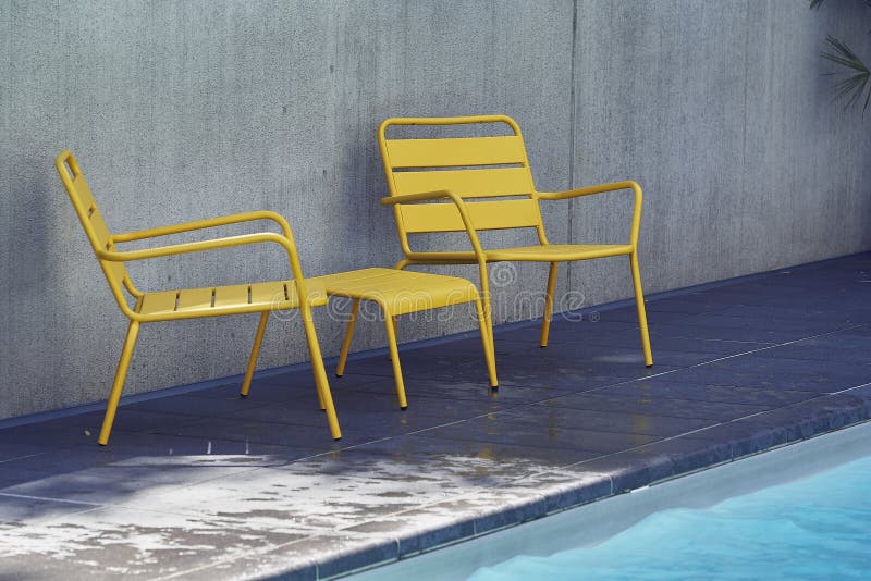 Yellow Chairs and Table in the Pool Side Stock Image - Image of chair ...