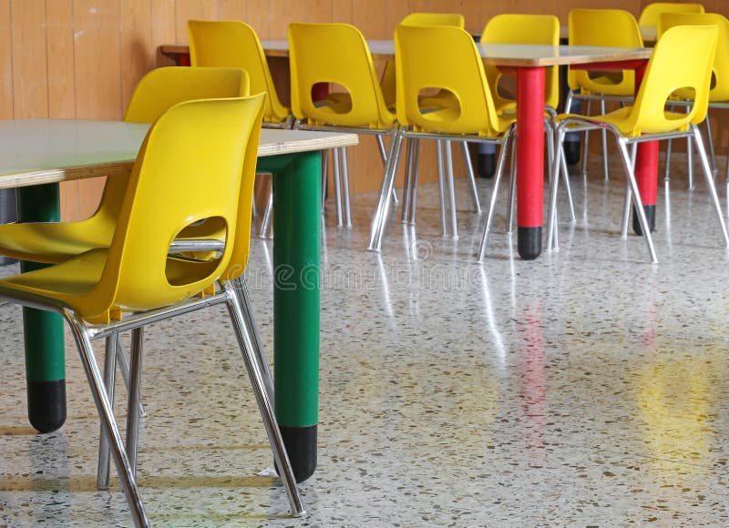 Yellow Chairs in the Classroom of a Kindergarten without Childre Stock ...