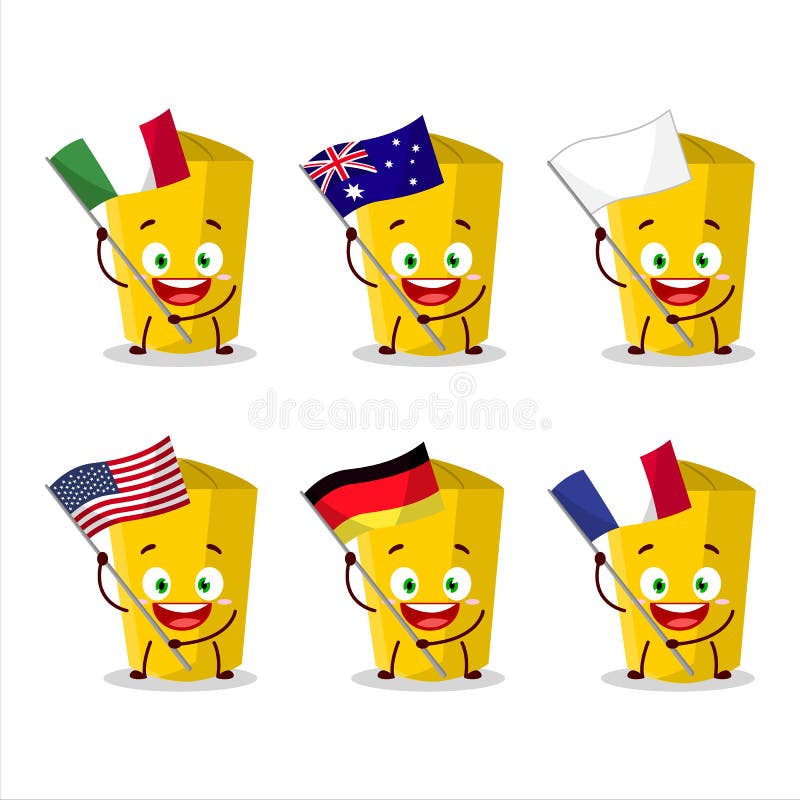 Yellow Chalk Cartoon Character Bring the Flags of Various Countries ...