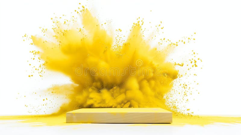 Yellow Chalk Explosion Behind Podium on White Background Stock ...