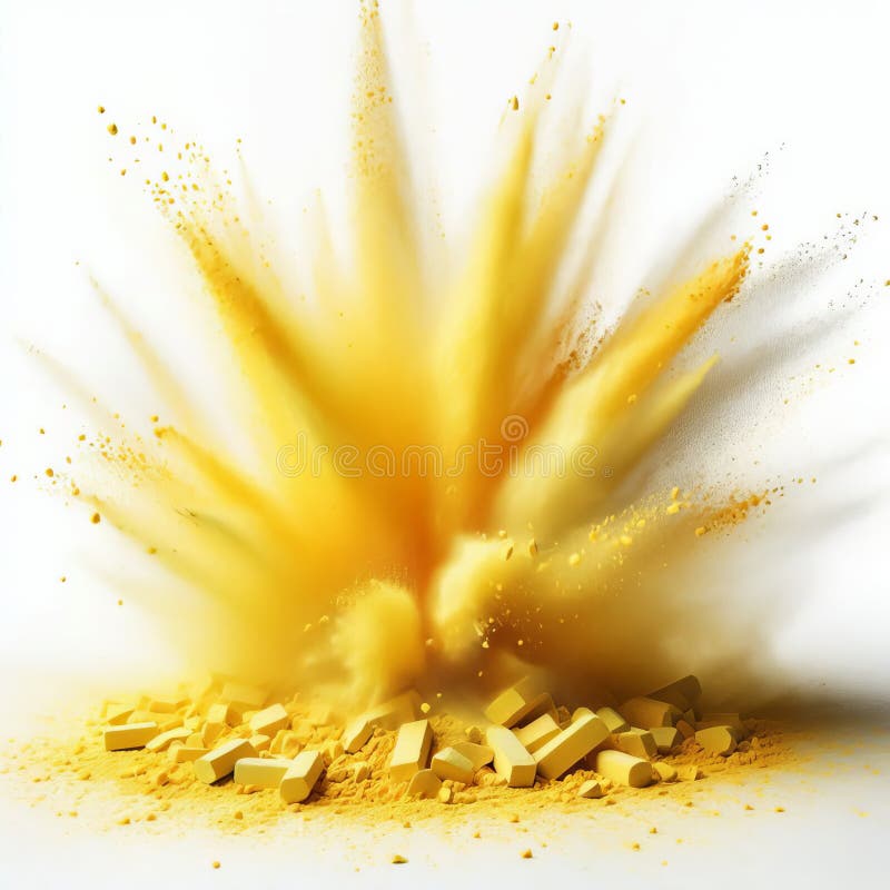 Yellow Chalk Pieces and Dust Flying, Exploding in a Bright, Sun Stock ...