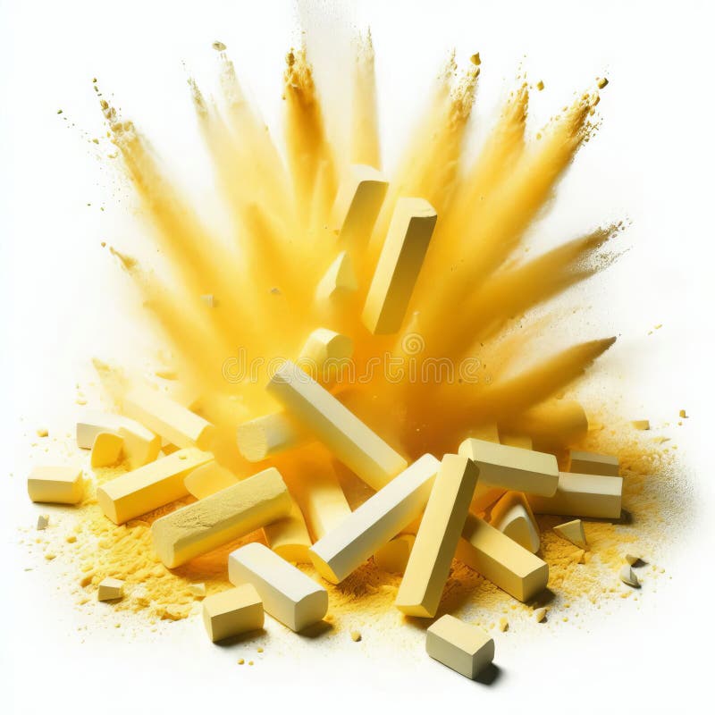 Yellow Chalk Pieces and Dust Flying, Exploding in a Bright, Sun Stock ...