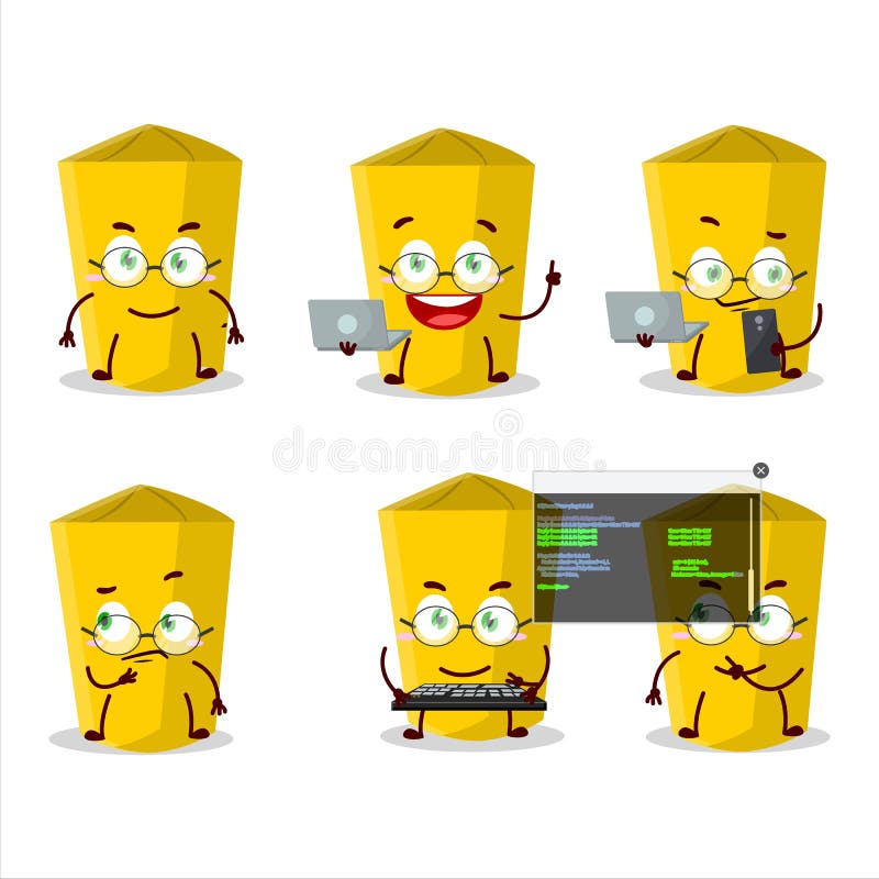 Yellow Chalk Programmer Cute Cartoon Character with Stock Vector ...