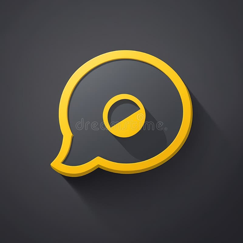 Yellow Chat Bubble Icon with Inner Circle on Dark Background Stock ...
