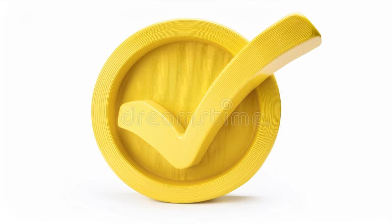 Yellow Check Mark Icon. Symbol of Approval. 3D Rendering, Modern ...
