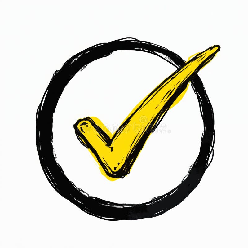 Yellow Check Mark Inside Black Circle. Symbol of Agreement ...