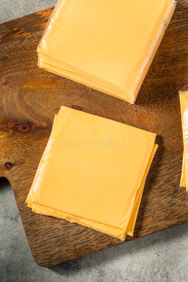Yellow Cheddar American Cheese Singles Stock Image - Image of square ...