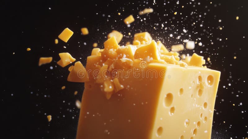 Yellow Cheese Block Crumbling on Black Background Stock Illustration ...