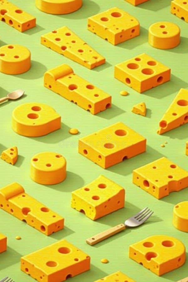 Yellow Cheese Seamless Pattern with Holes, Flat Cartoon Style ...