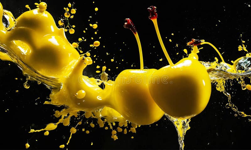 Yellow Cherry Falling in Abstract Splash Design Stock Illustration ...