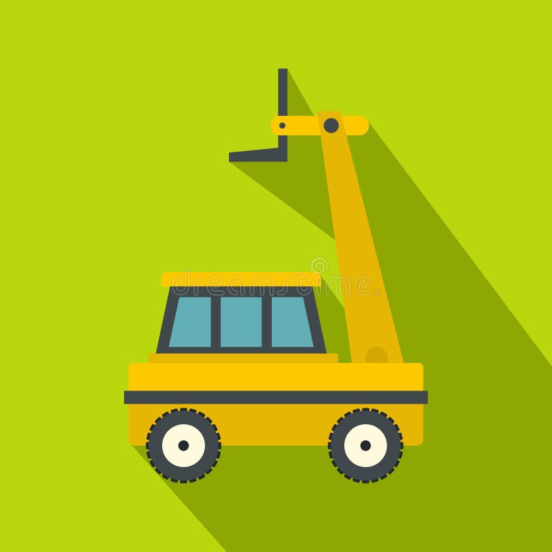 Yellow Cherry Picker Icon, Flat Style Stock Vector - Illustration of ...