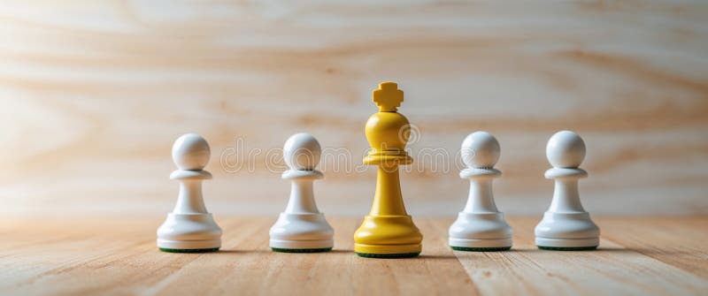 Yellow Chess Pawn between Two White Pawns on Wooden Background Stock ...