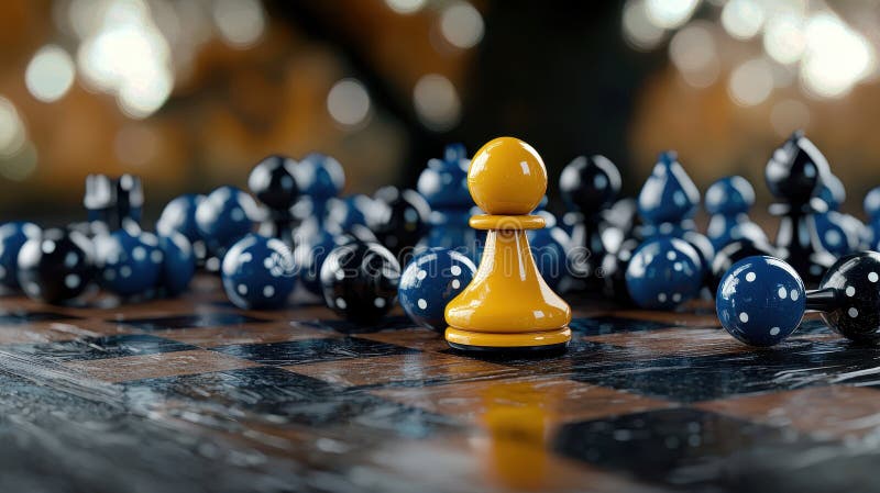 Yellow Chess Piece Stands Out among Blue and Black Pieces on Board ...