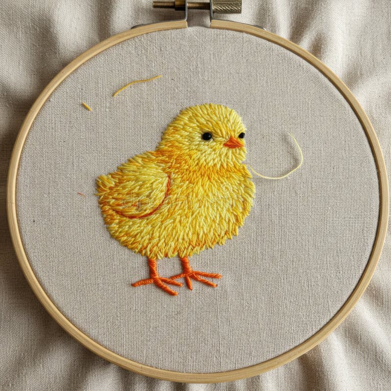 Yellow Chick Embroidery on Beige Fabric Stock Illustration ...