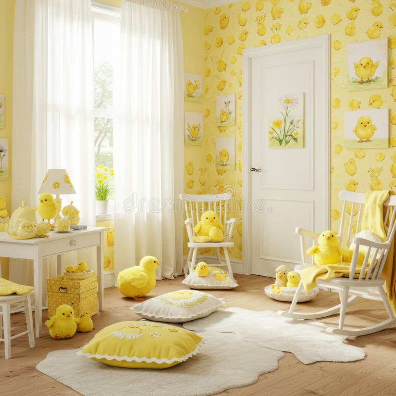 Yellow Chick Themed Nursery Room Decor Stock Illustration ...