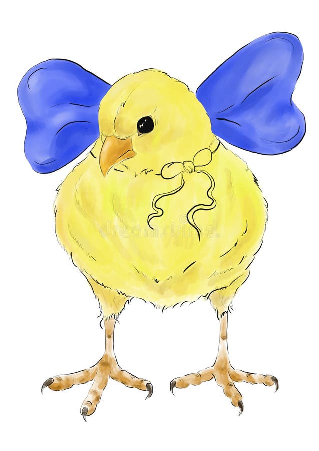 Yellow Chicken with a Blue Bow Illustration Easter Stock Illustration ...