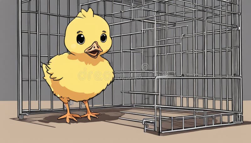 A yellow chicken in a cage stock illustration. Illustration of cage ...
