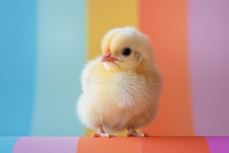 Yellow Chicken on Colored Background. a Small Chick in a Photo Studio ...