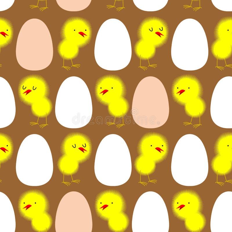 Yellow Chickens and White Eggs. Vector Seamless Pattern of Small Stock ...